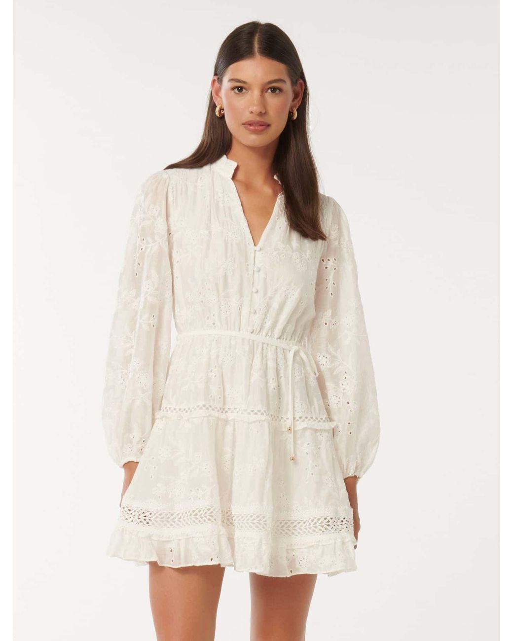 Forever New Ivana Trim Detail Mini Dress in Natural | Lyst UK