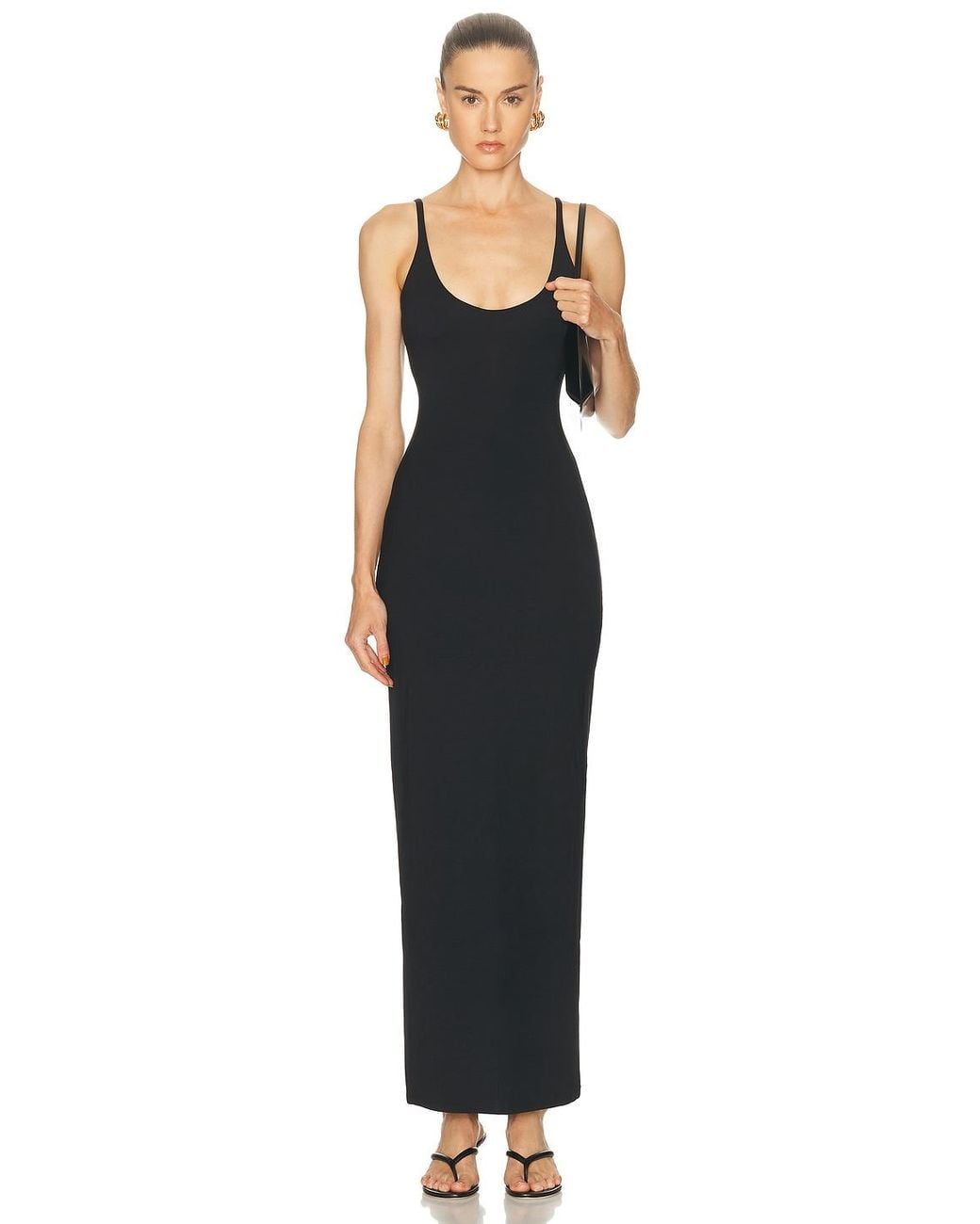 Skims Smooth Layers Skimpy Strap Maxi Dress in Black | Lyst