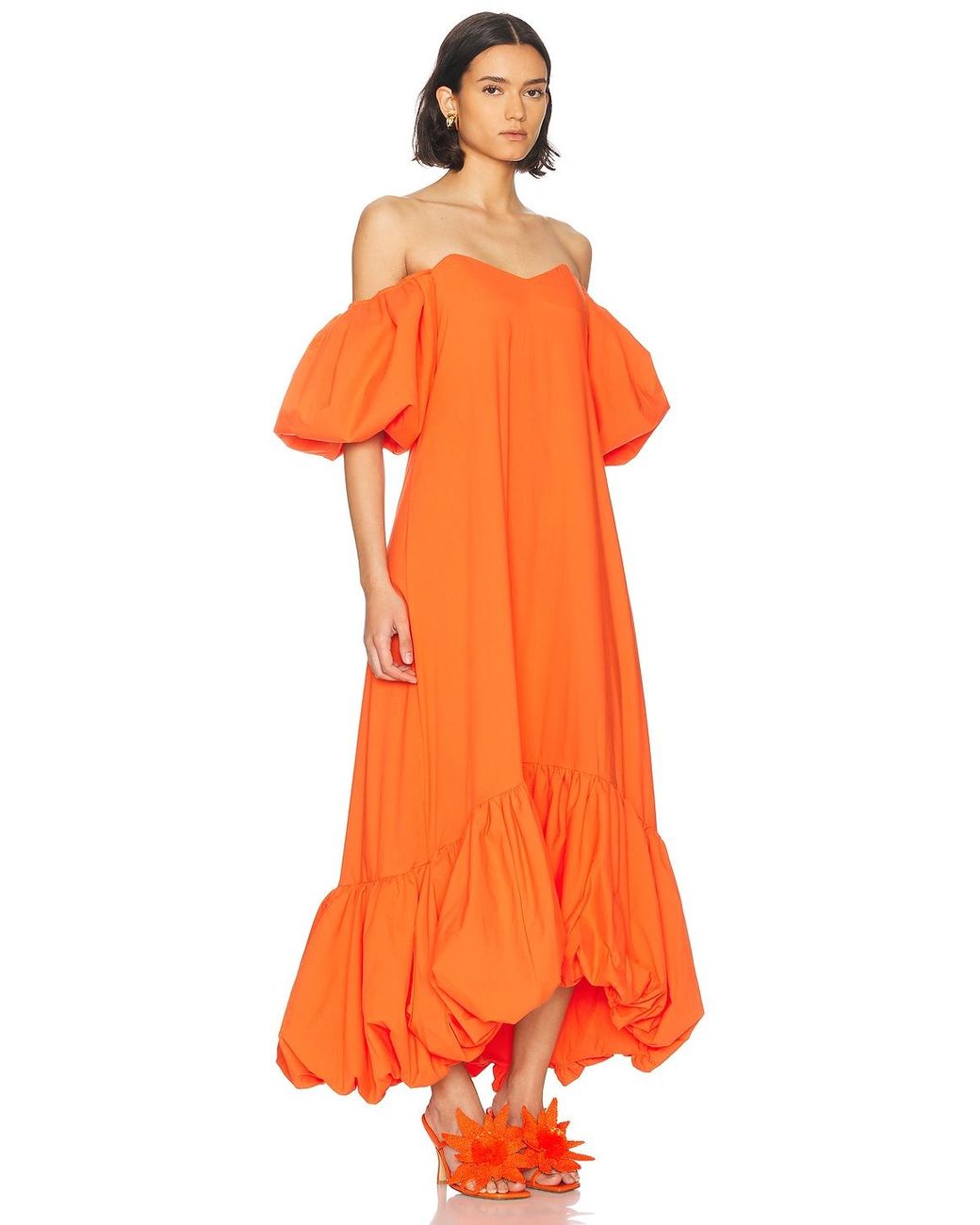 Caroline Constas Lucia High Low Bubble Hem Midi Dress in Orange | Lyst