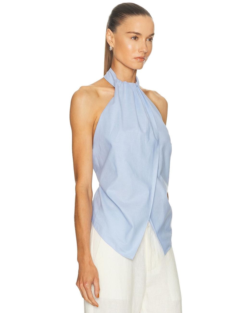 St. Agni Oxford Halter Tie Back Top in Blue | Lyst