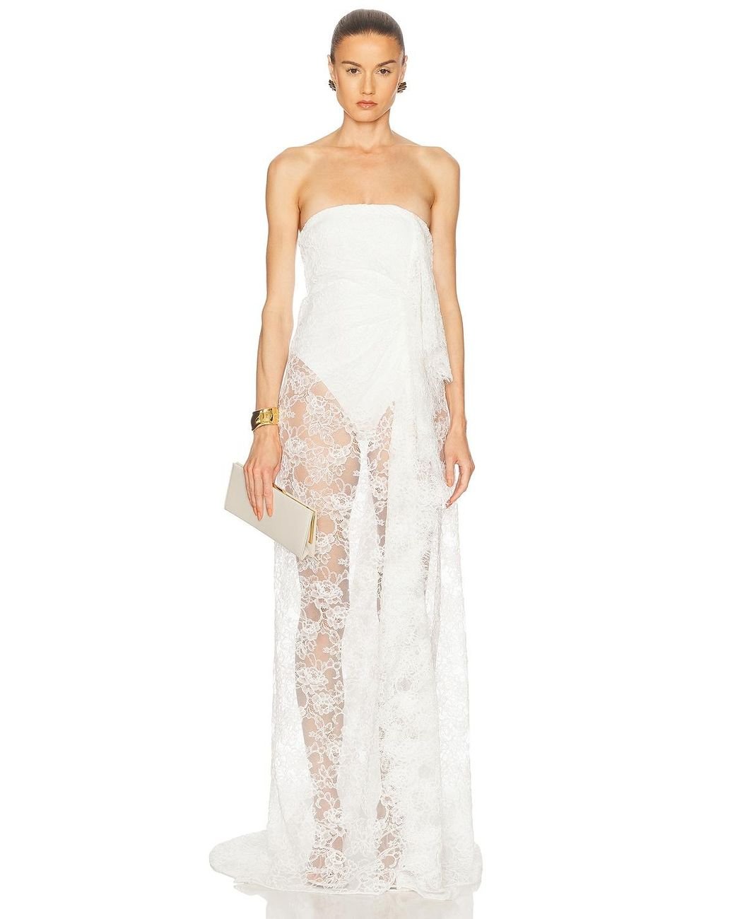 Christopher Esber Floating Lace Strapless Gown in White | Lyst