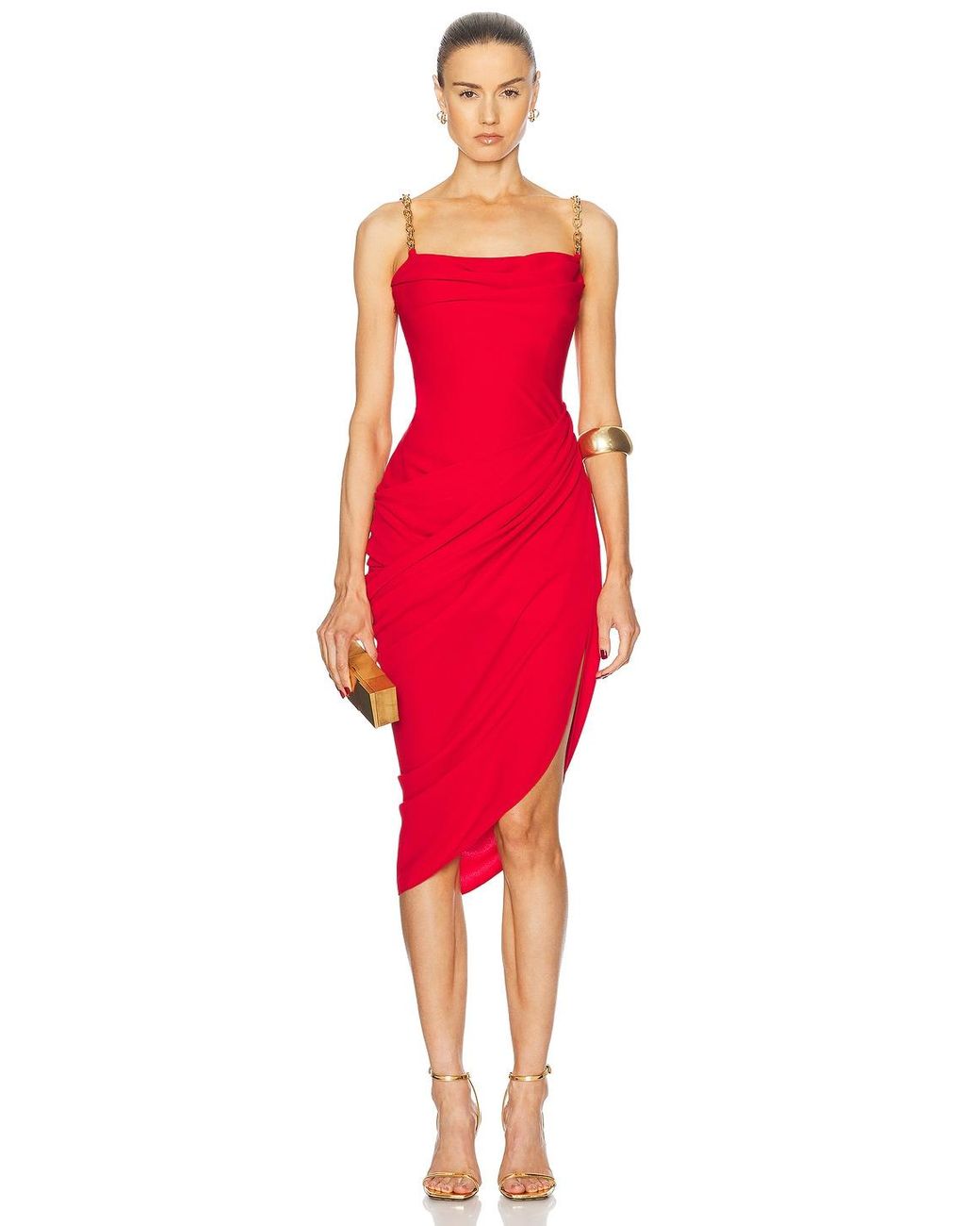 Carolina Herrera Chain Strap Midi Dress in Red | Lyst