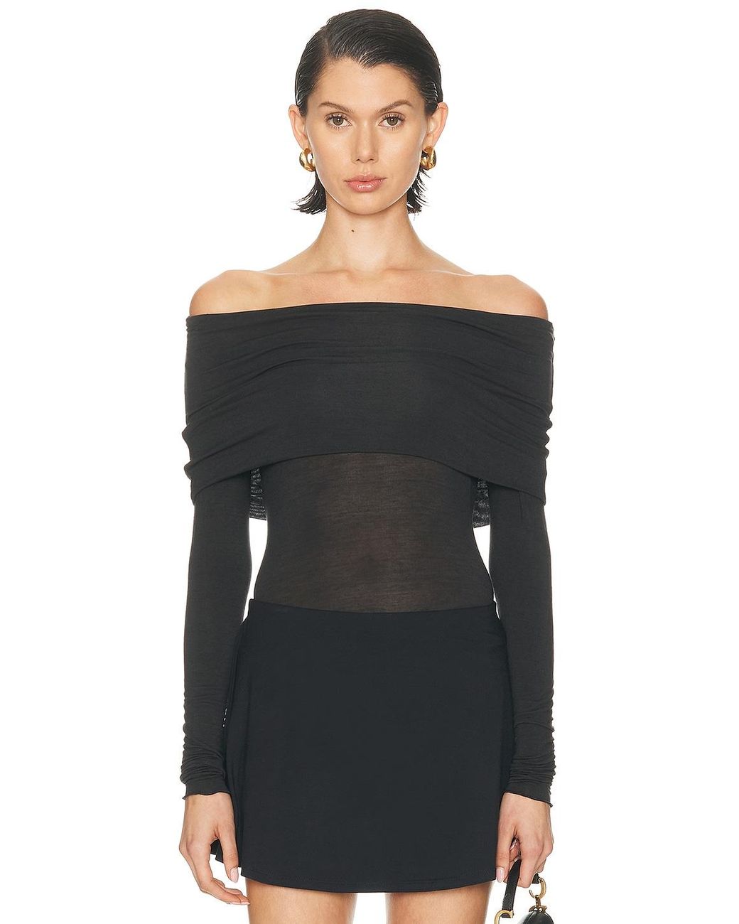 Skims Sheer Modal Off Shoulder Long Sleeve Top in Black | Lyst