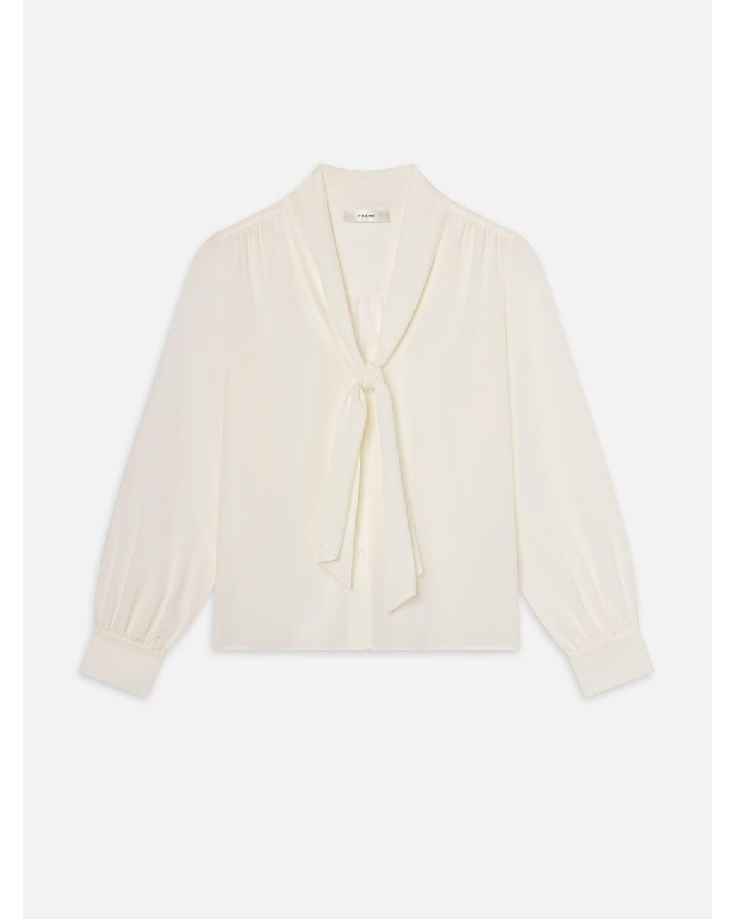 FRAME The Silk Tie Blouse in White | Lyst
