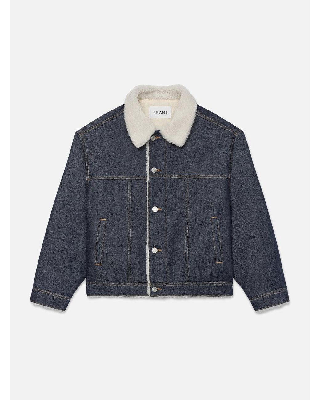 FRAME Oversized Shearling Denim Jacket in Blue for Men | Lyst