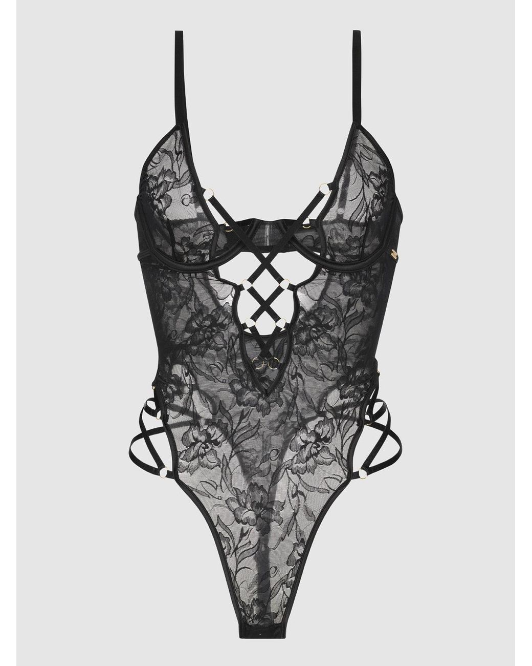 Frederick's of Hollywood Dahlia Strappy Lace Teddy in Black | Lyst