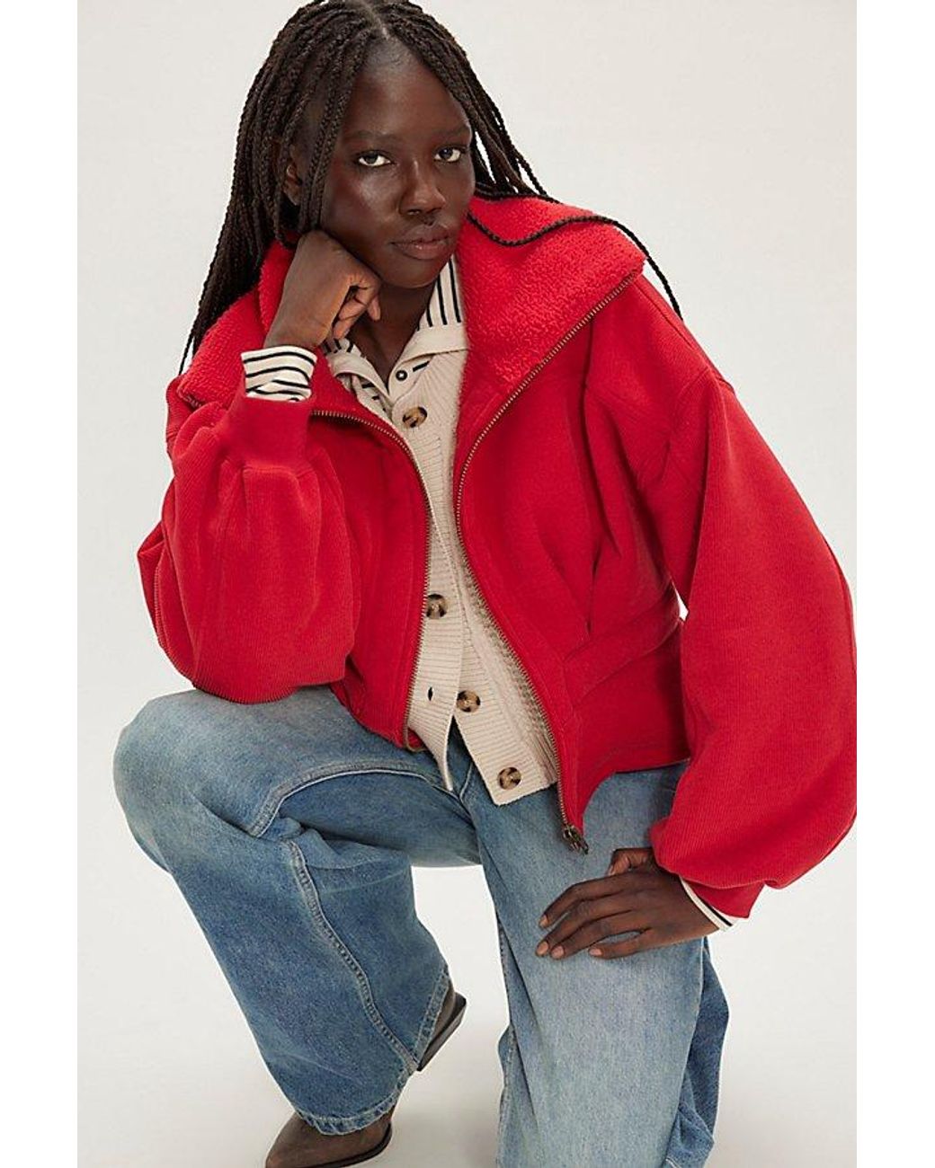 Free People Cora Corded Zip-Up in Red | Lyst