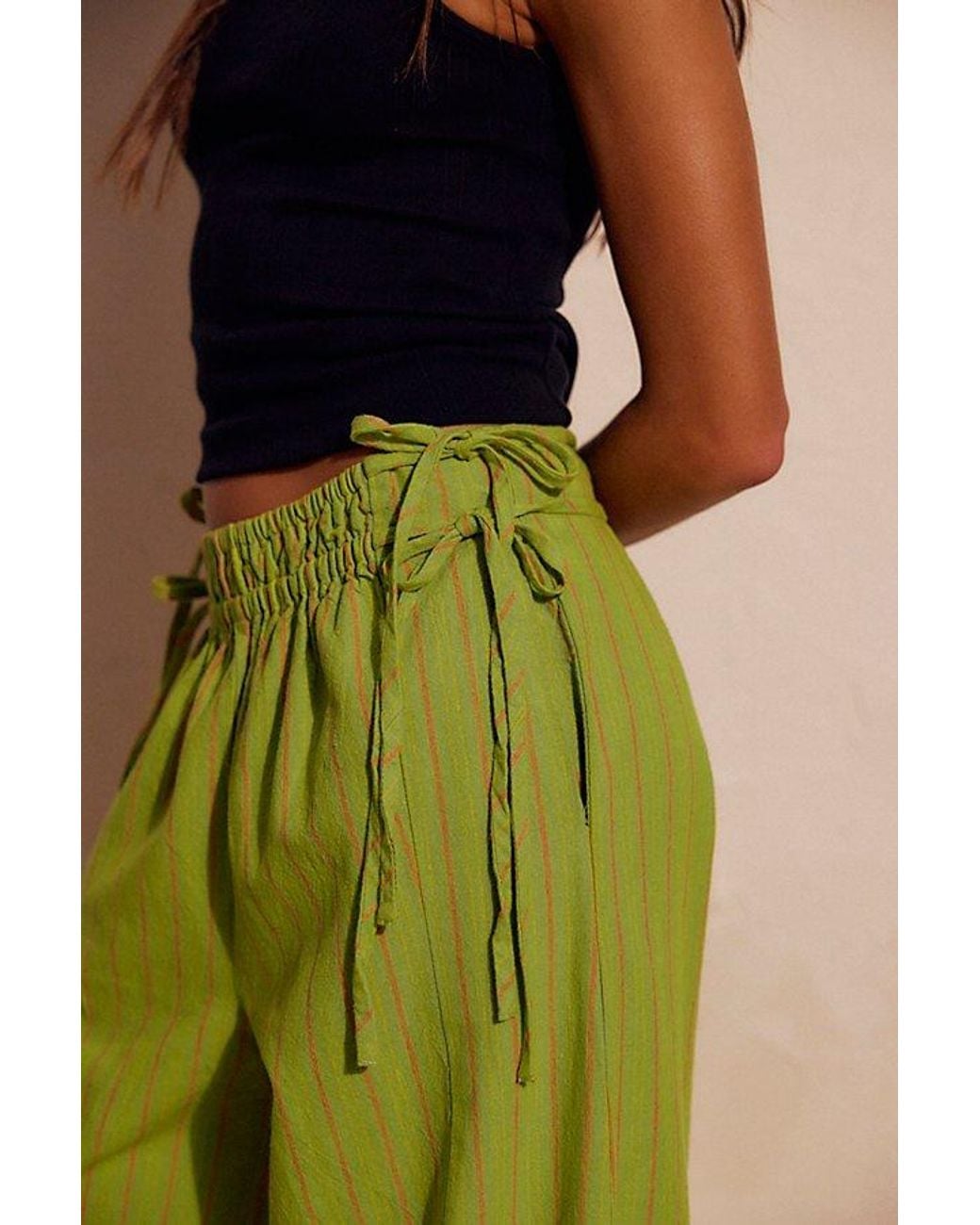 Free People Sun Dazed Cotton-Linen Striped Pants in Natural | Lyst