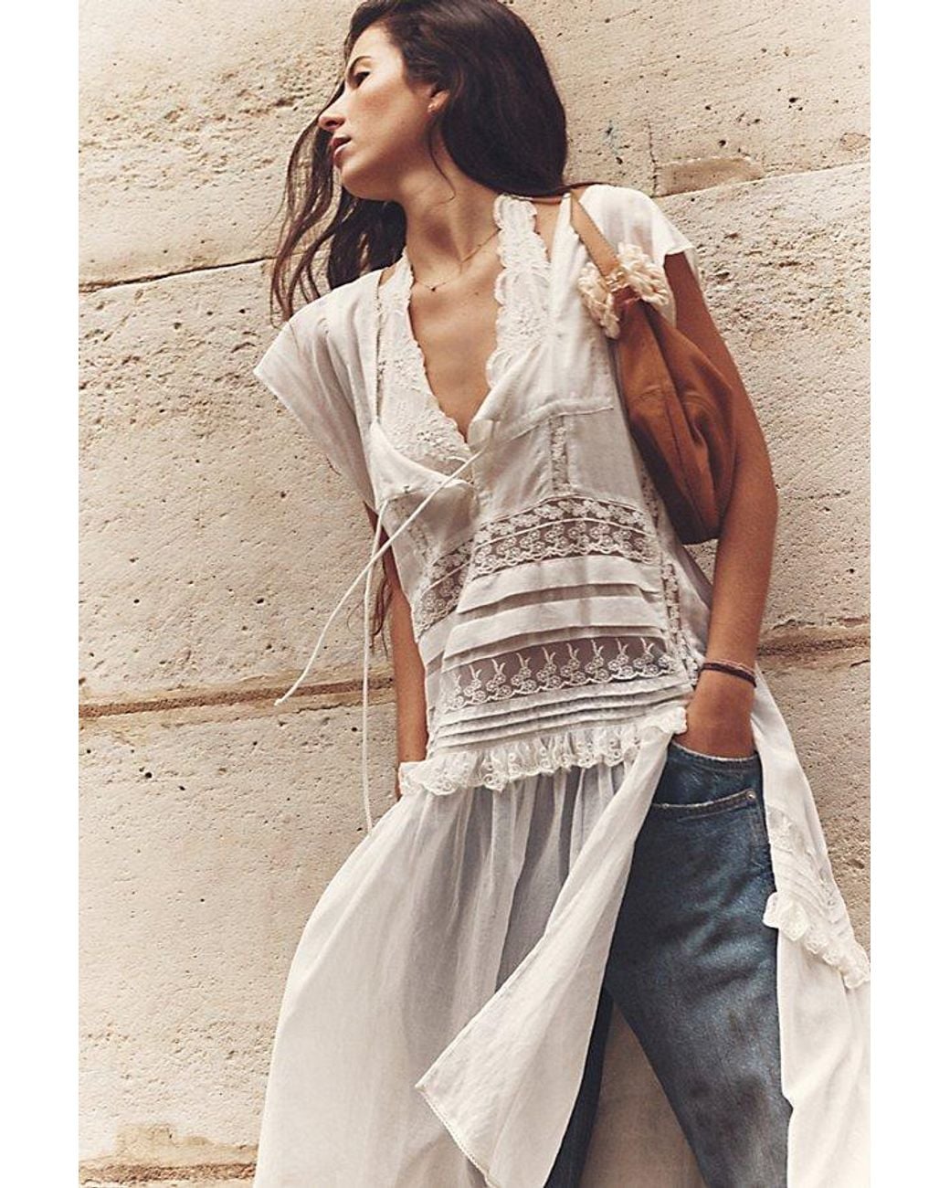 Free People Tied To You Maxi Top in Natural | Lyst