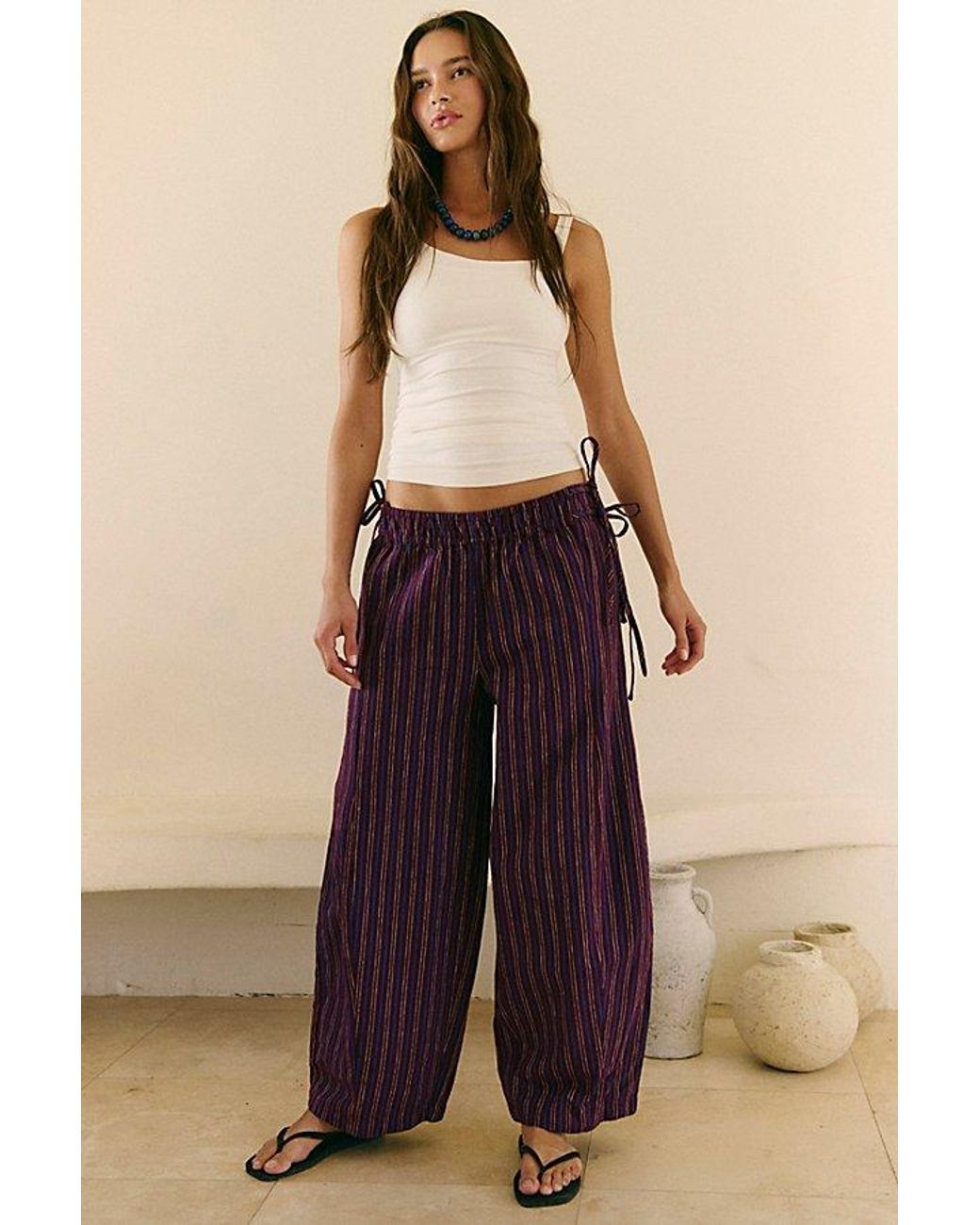 Free People Sun Dazed Cotton-Linen Striped Pants | Lyst