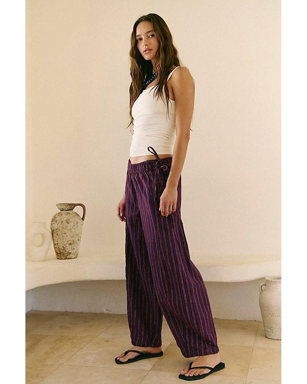 Free People Sun Dazed Cotton-Linen Striped Pants | Lyst