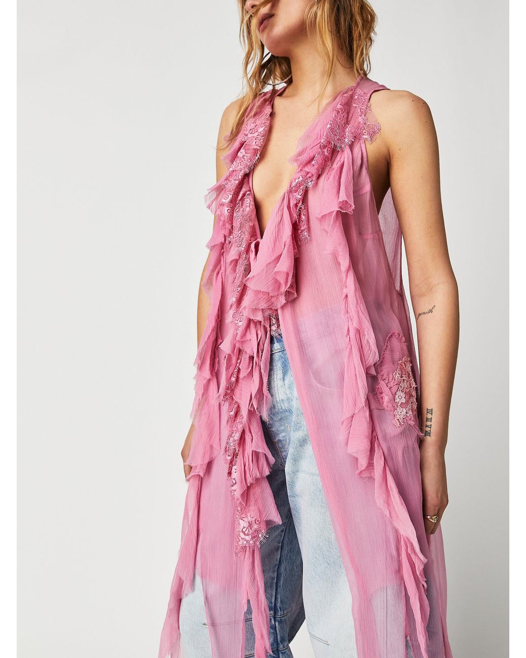 Free People Ragged Maxi Vest Top in Pink | Lyst