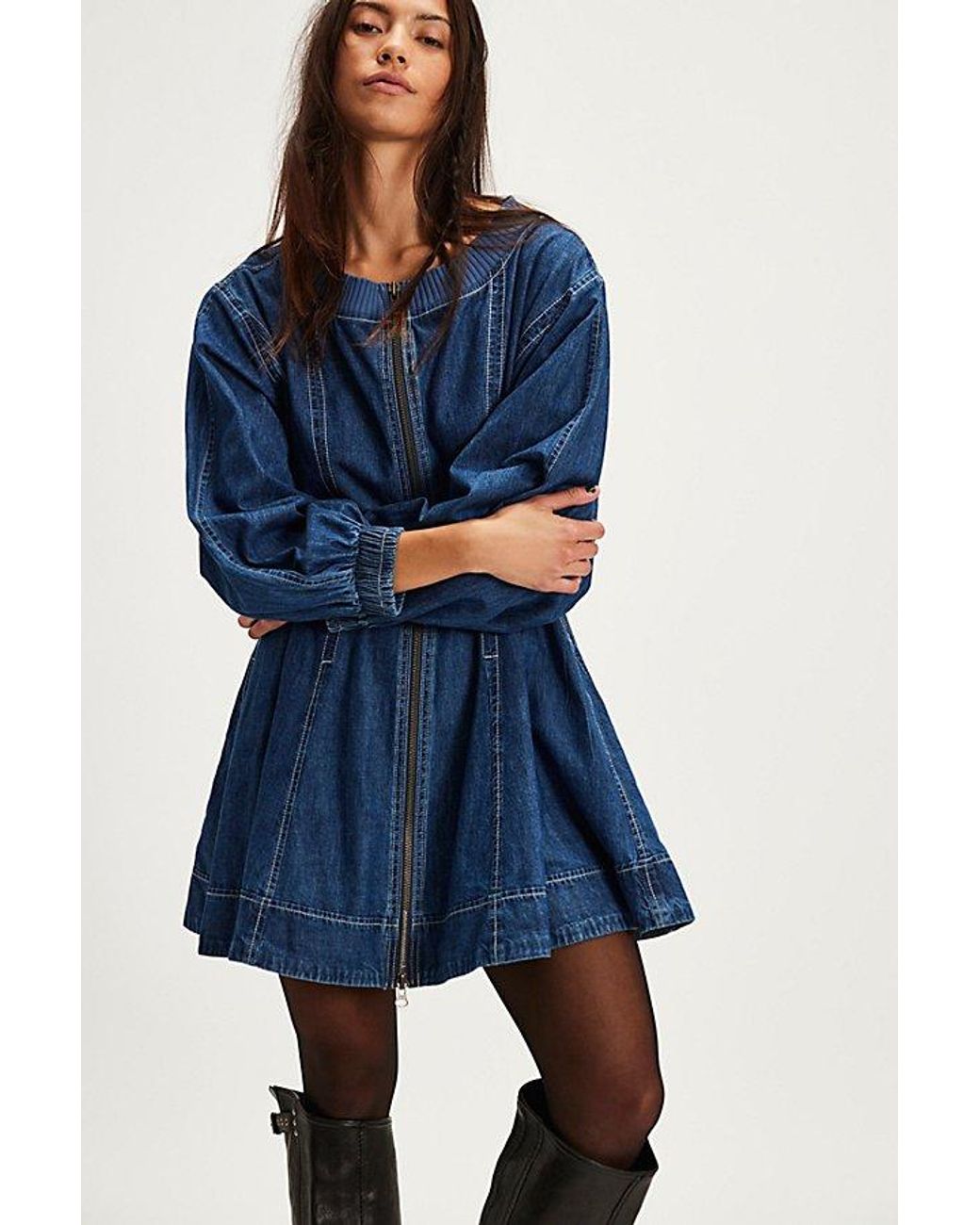 Free People We The Free Indy Denim Mini Dress in Blue | Lyst