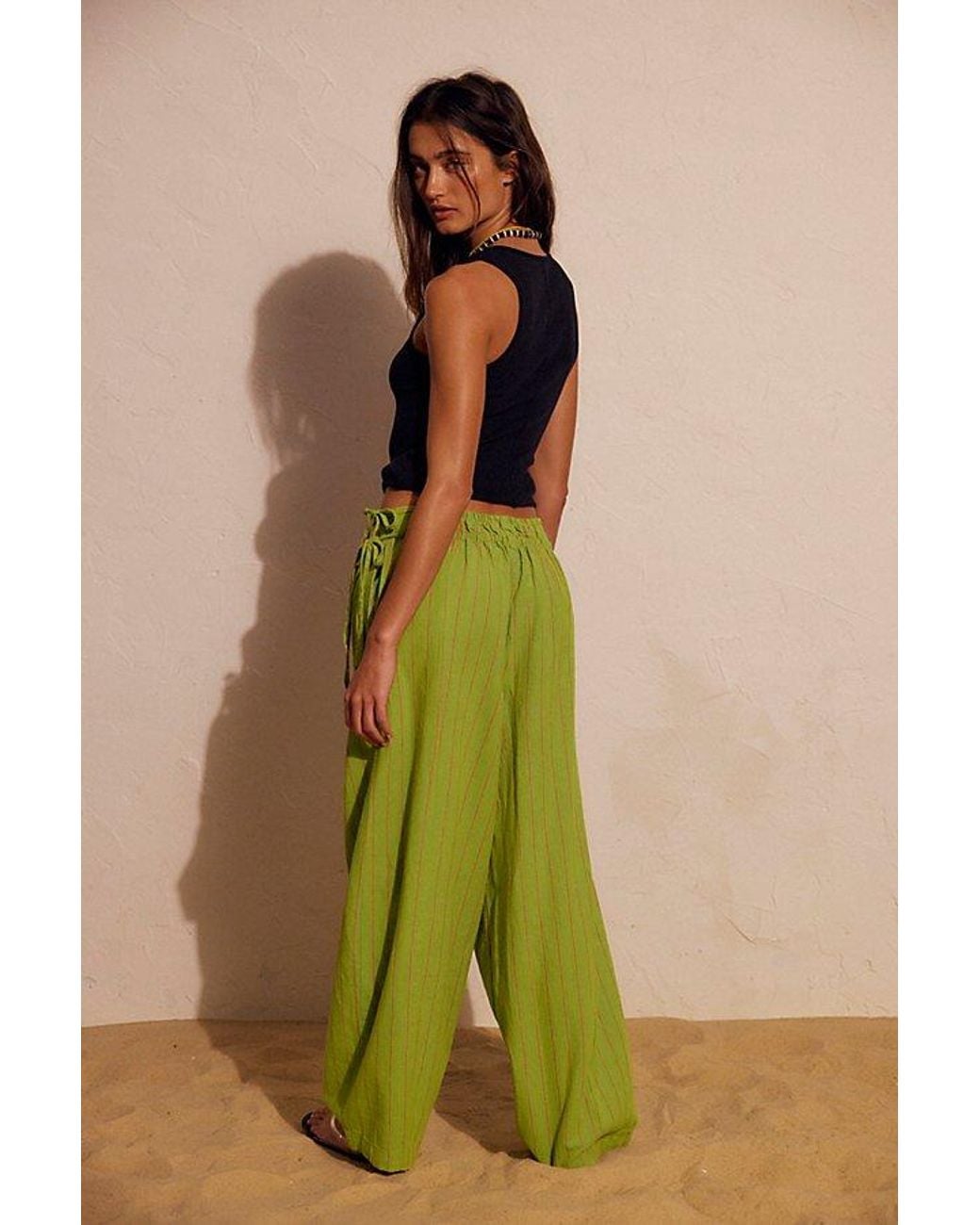 Free People Sun Dazed Cotton-Linen Striped Pants in Natural | Lyst