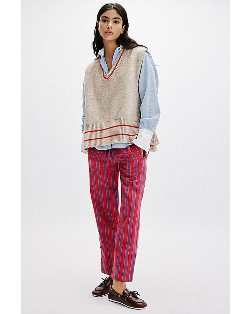 Free People All Star Stripe Poncho Jacket in Red | Lyst