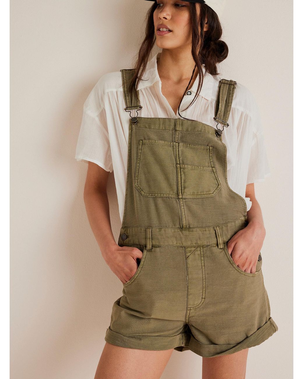 Free People We The Free Ziggy Soft Shortalls in Green | Lyst
