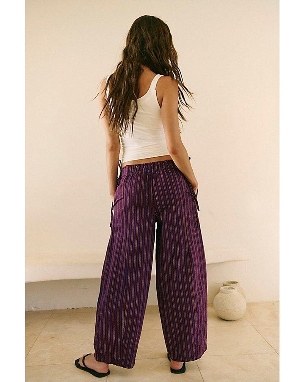 Free People Sun Dazed Cotton-Linen Striped Pants | Lyst
