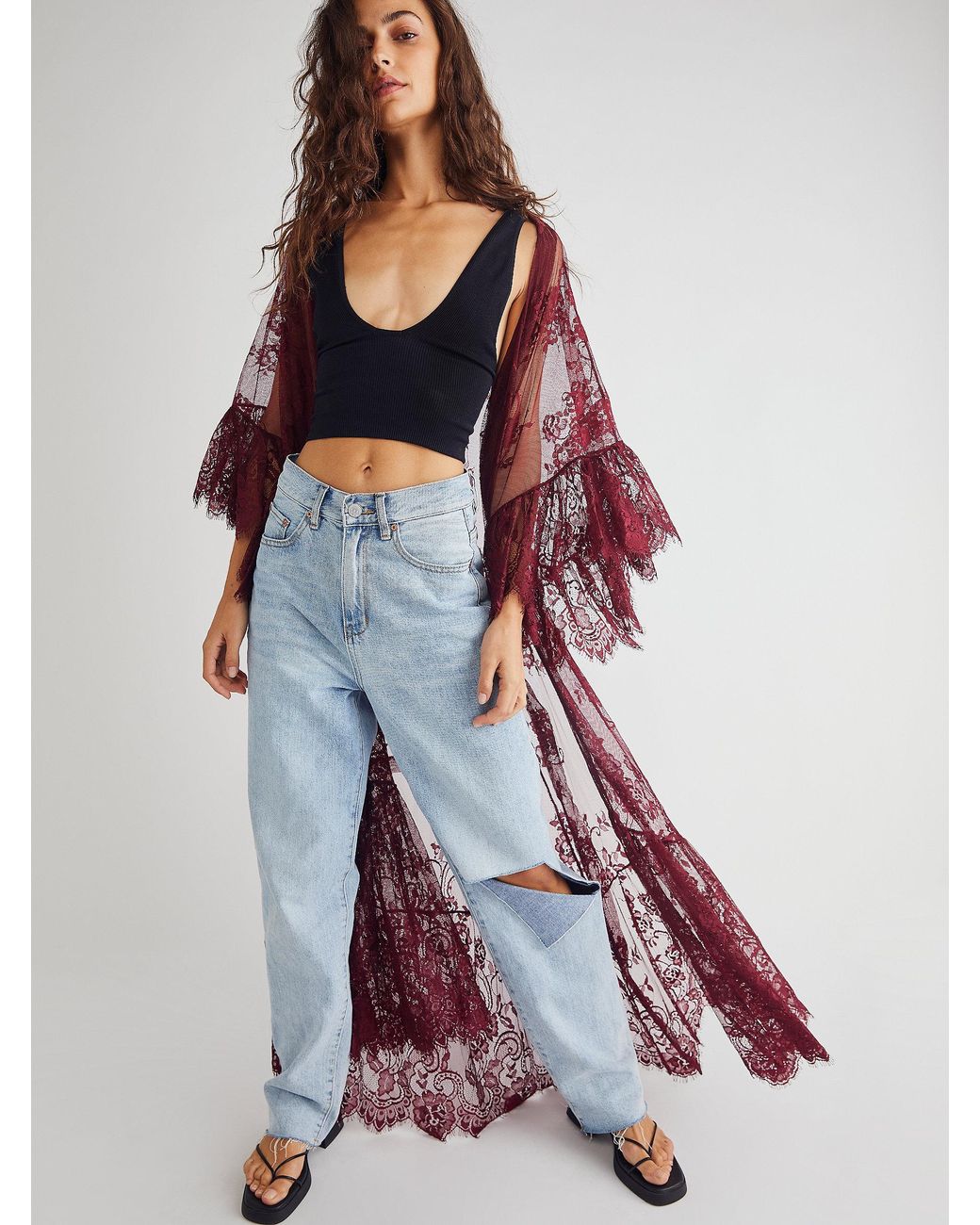 Free People Barbara Tiered Lace Kimono | Lyst