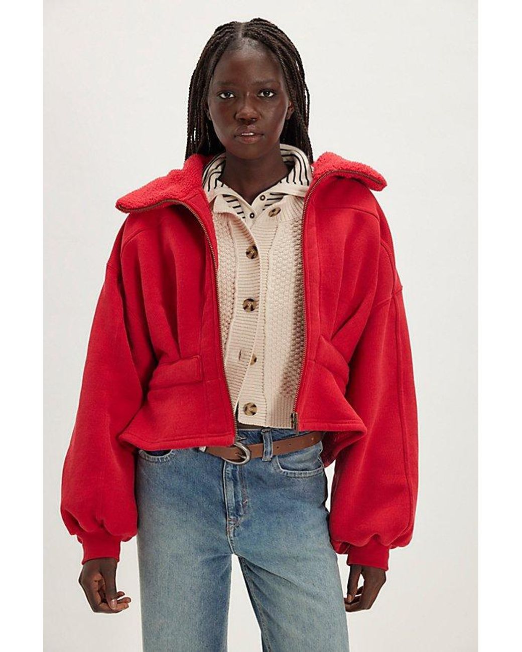 Free People Cora Corded Zip-Up in Red | Lyst