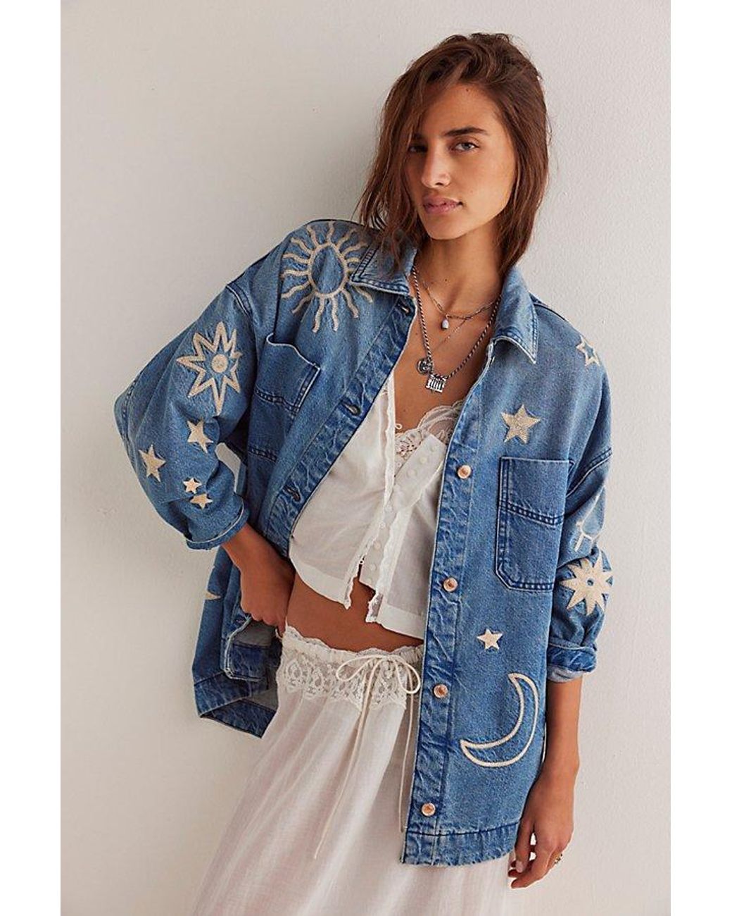 Free People Madison City Embroidered Jacket in Blue | Lyst