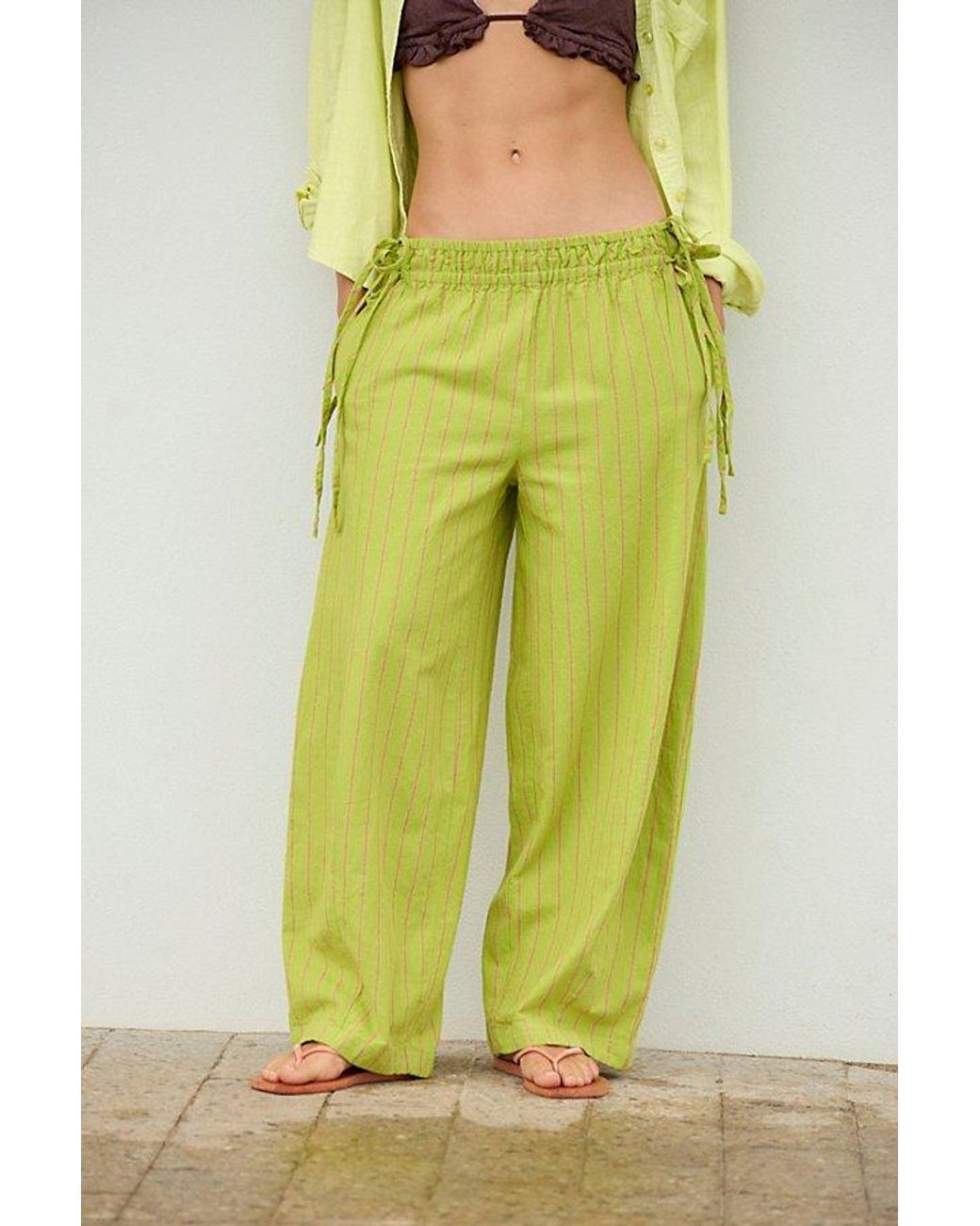 Free People Sun Dazed Cotton-Linen Striped Pants in Natural | Lyst