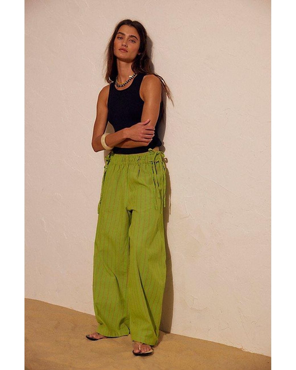 Free People Sun Dazed Cotton-Linen Striped Pants in Natural | Lyst