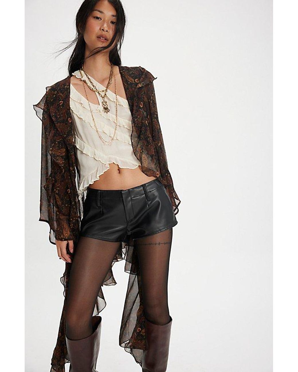 Free People Alessia Vegan Micro Trouser Shorts in Brown | Lyst