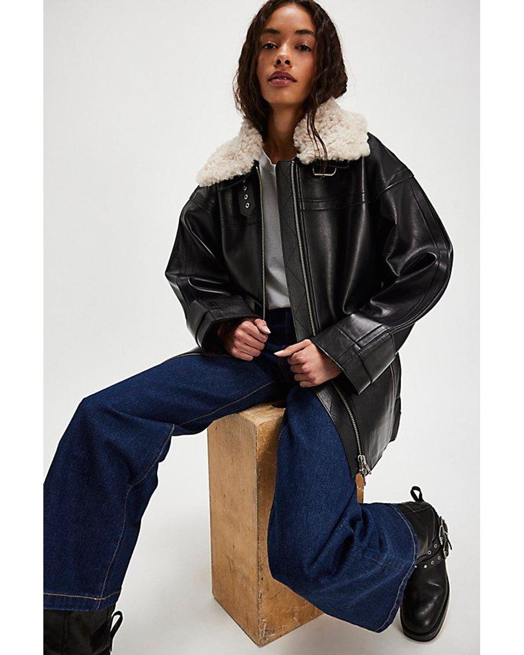 Stand Studio Emelia Leather Jacket in Blue | Lyst