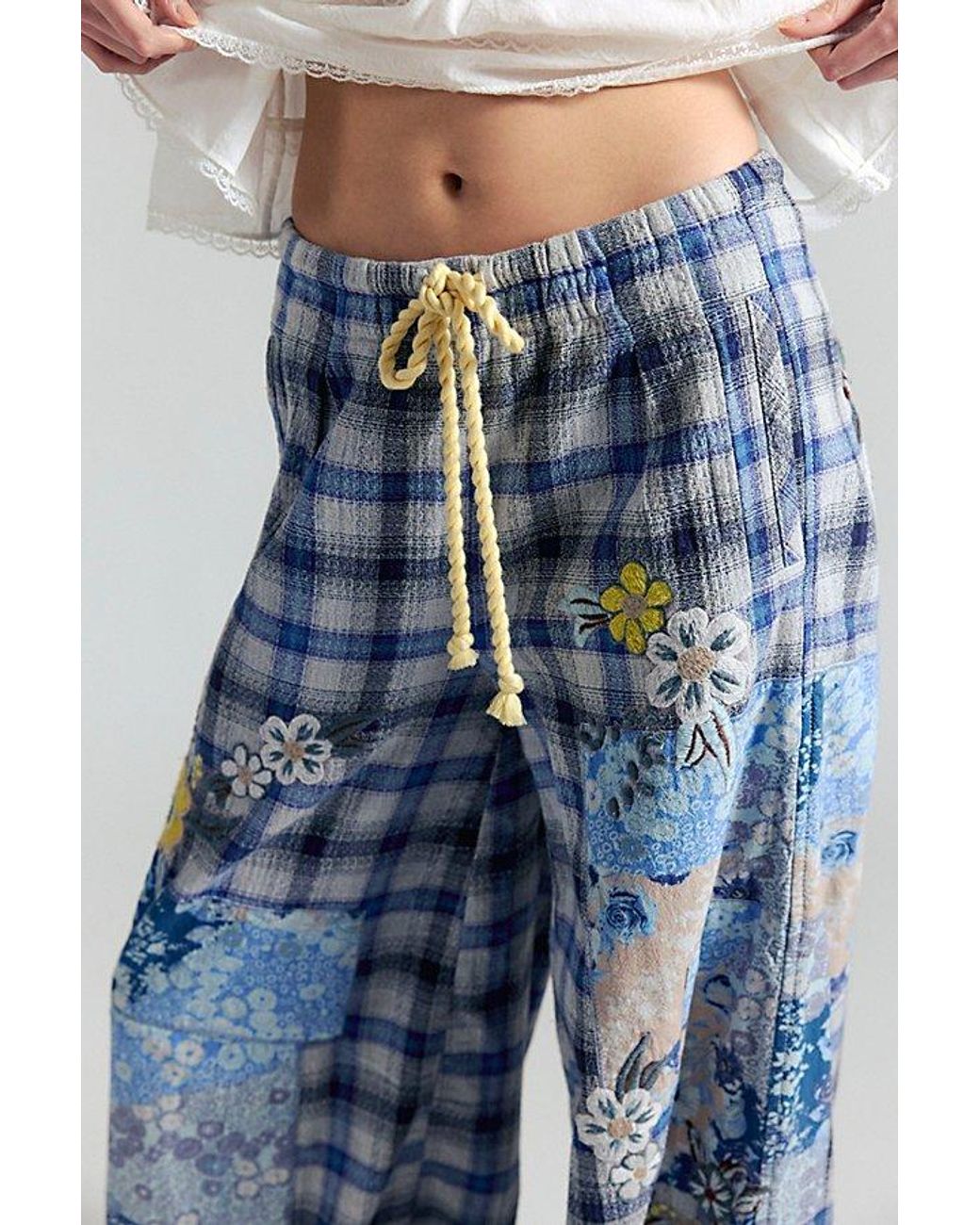 Free People Brooks Embroidered Wide-Leg Patchwork Pants in Blue | Lyst