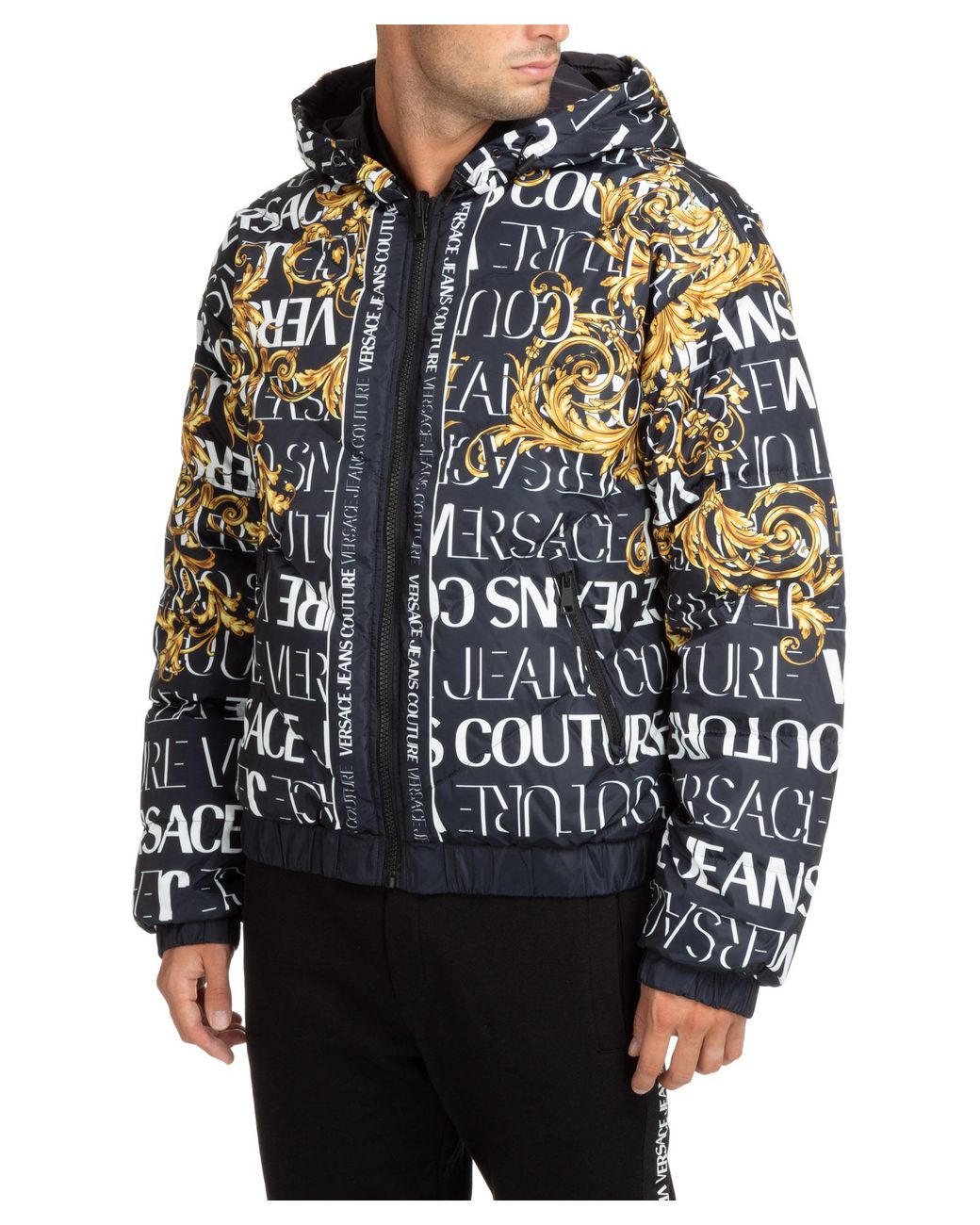 Versace Jeans Couture Logo Couture Down Jacket in Black for Men | Lyst