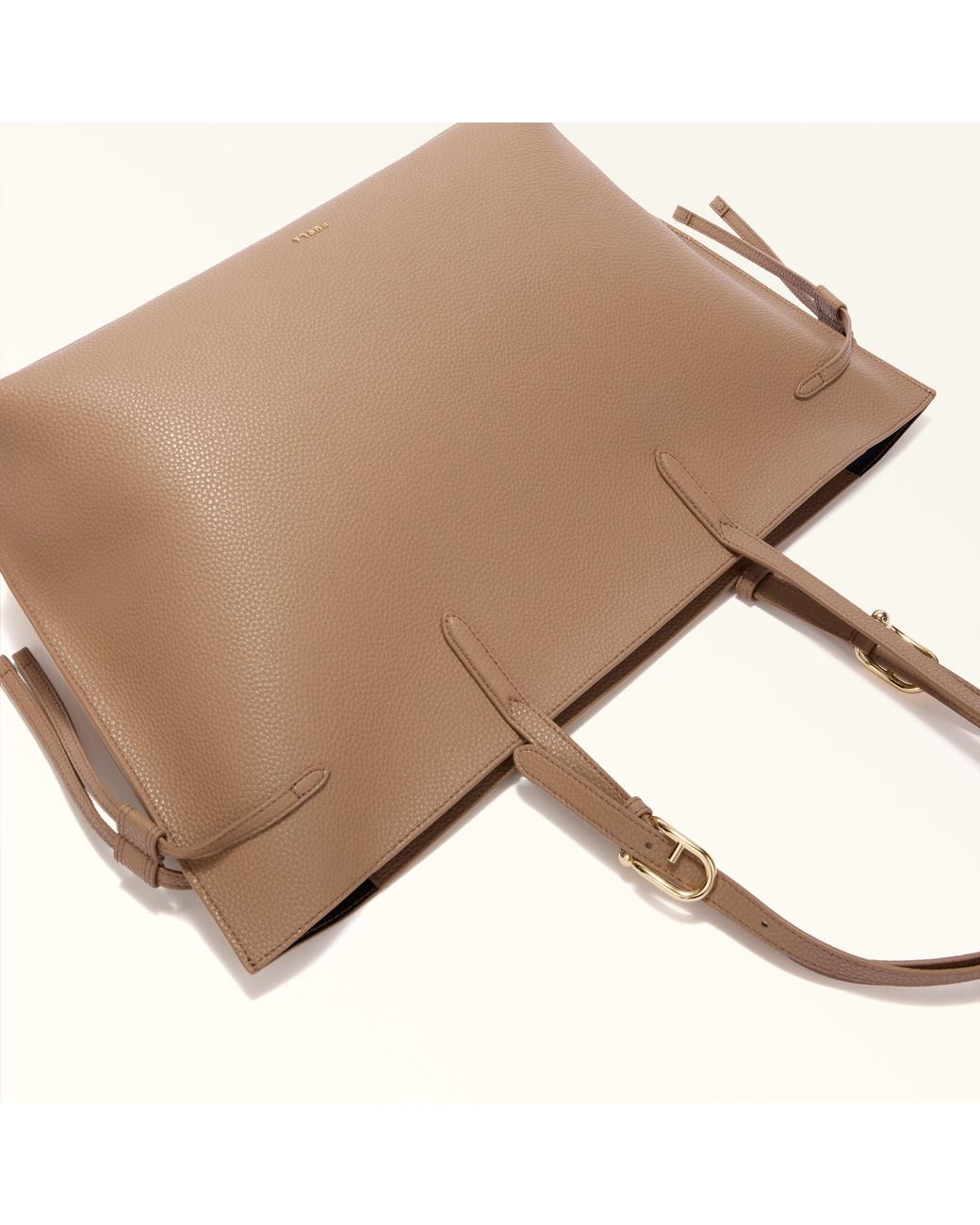 Furla Ava Tote Toffee Double Pebble Calf Leather in Natural | Lyst