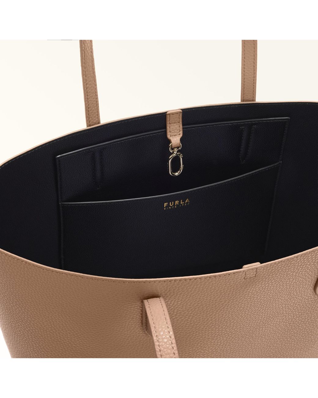 Furla Ella Tote Greige Double Pebble Calf Leather in Natural | Lyst