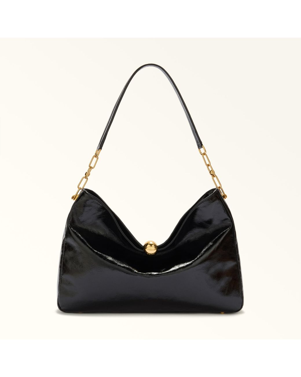 Furla Sfera Soft Shoulder Bag Nero Venice Patent Leather in Black | Lyst UK