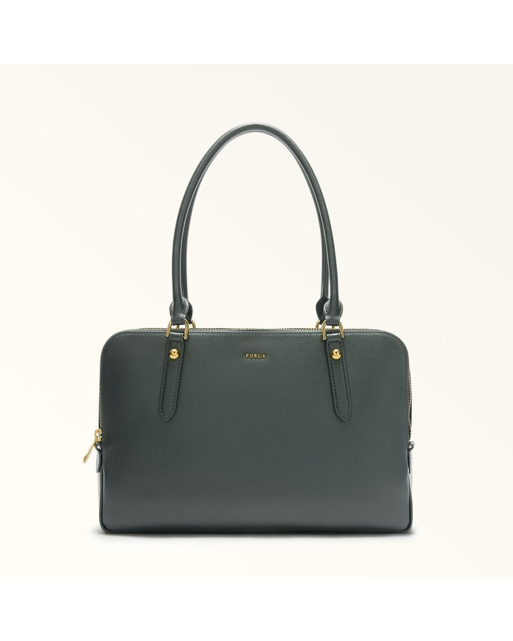 Furla Giulia Boston Bag L Deep Textured Leather + Suede in Green | Lyst