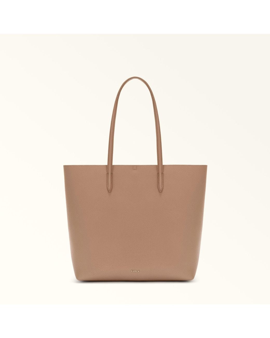Furla Ella Tote Greige Double Pebble Calf Leather in Natural | Lyst