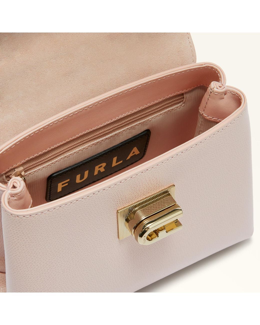 Furla 1927 Top Handle Mini Corolla Textured Leather in Natural | Lyst