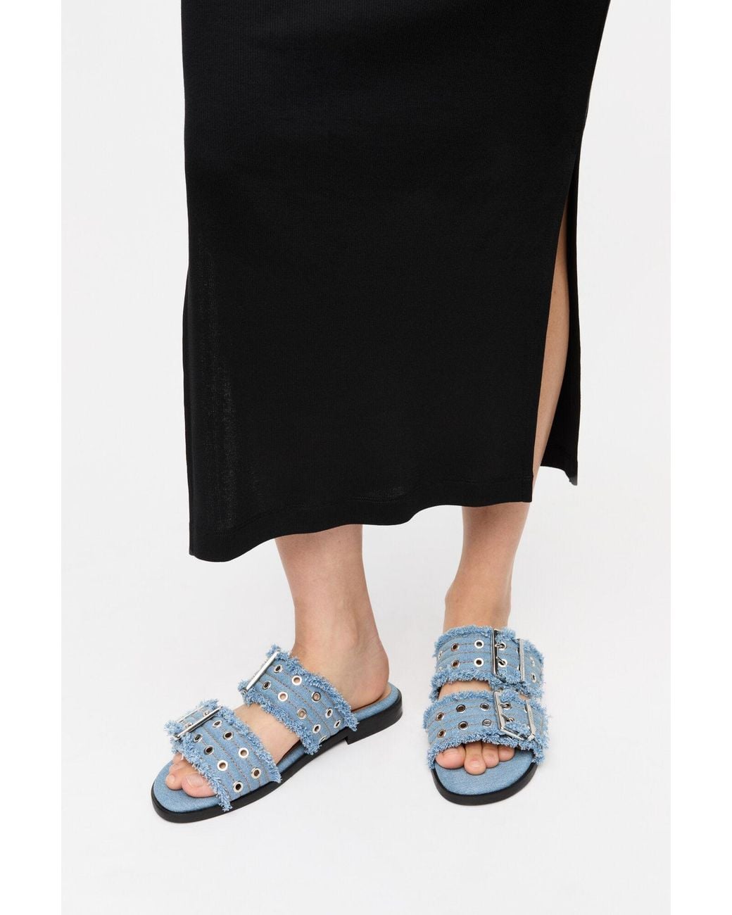 Ganni Feminine Buckle Two-Strap Sandals in Black | Lyst