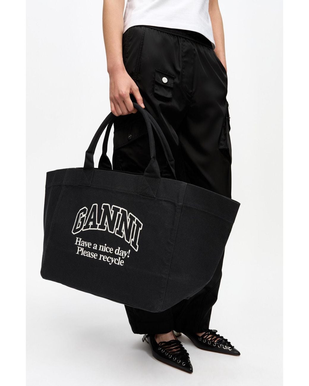Ganni Xxl Canvas Tote Bag in Black | Lyst