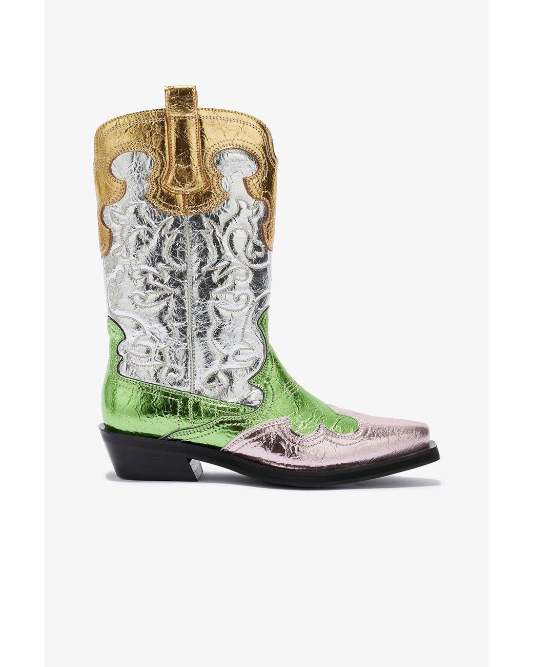 Ganni Mid Shaft Embroidered Western Boots in Green | Lyst UK