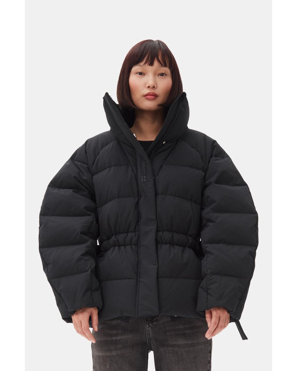 Ganni Tech Oversized Down Jacket in Black | Lyst