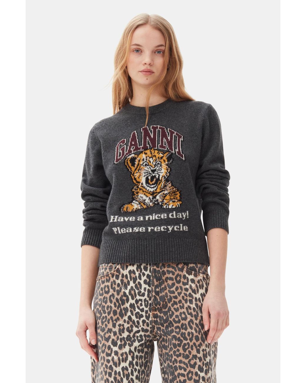 Ganni Dark Graphic Tiger Jumper in Grey | Lyst UK