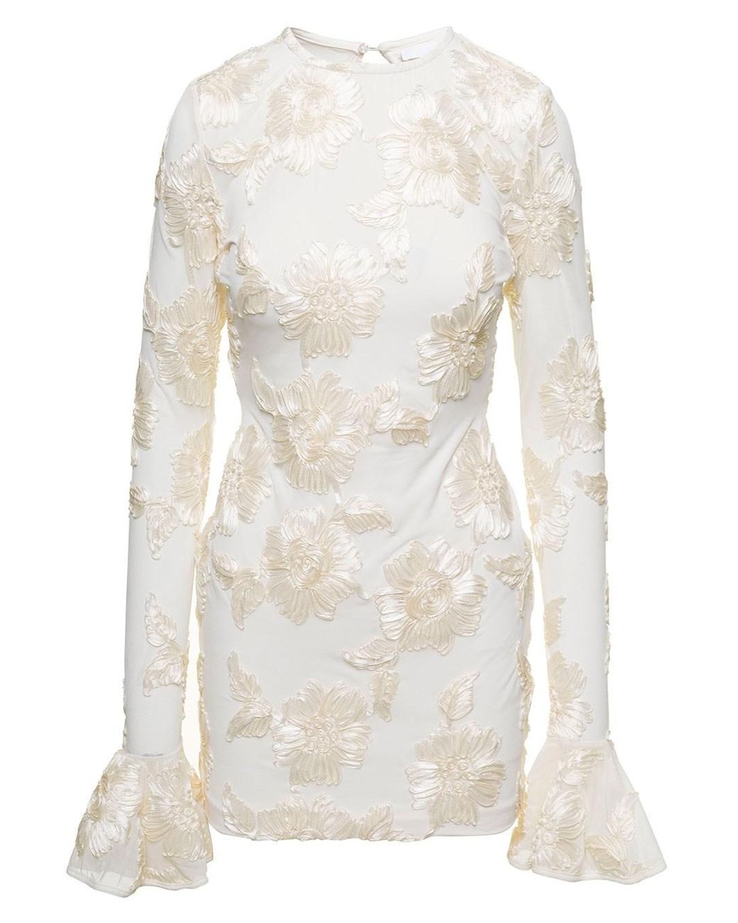 ROTATE BIRGER CHRISTENSEN Mini Long Sleeved Dress With 3d Mesh Flowers ...