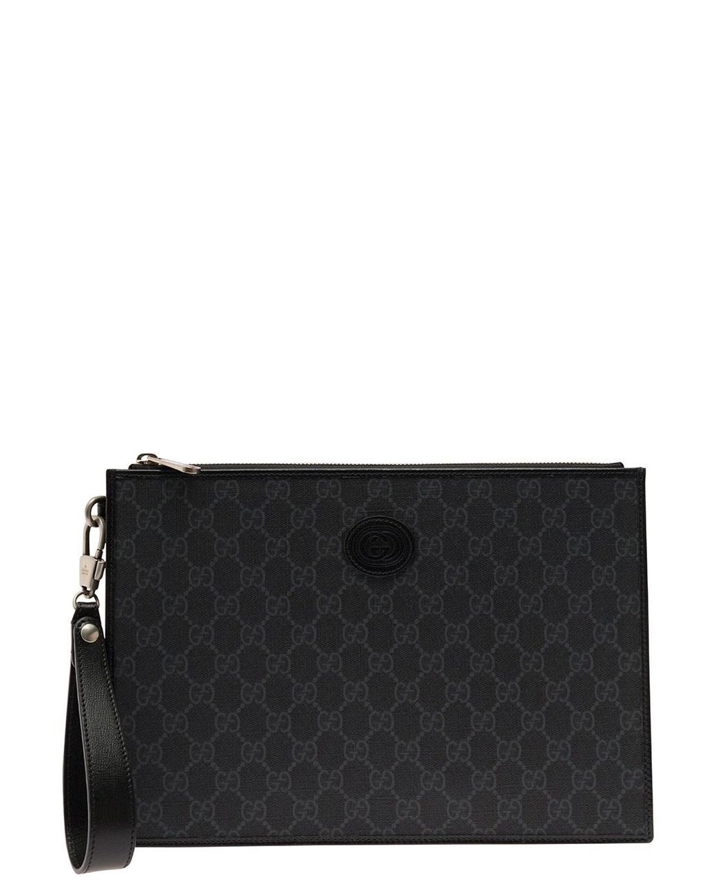 Gucci Flat Pouch With Interlocking G In gg Supreme Canvas in Black for ...