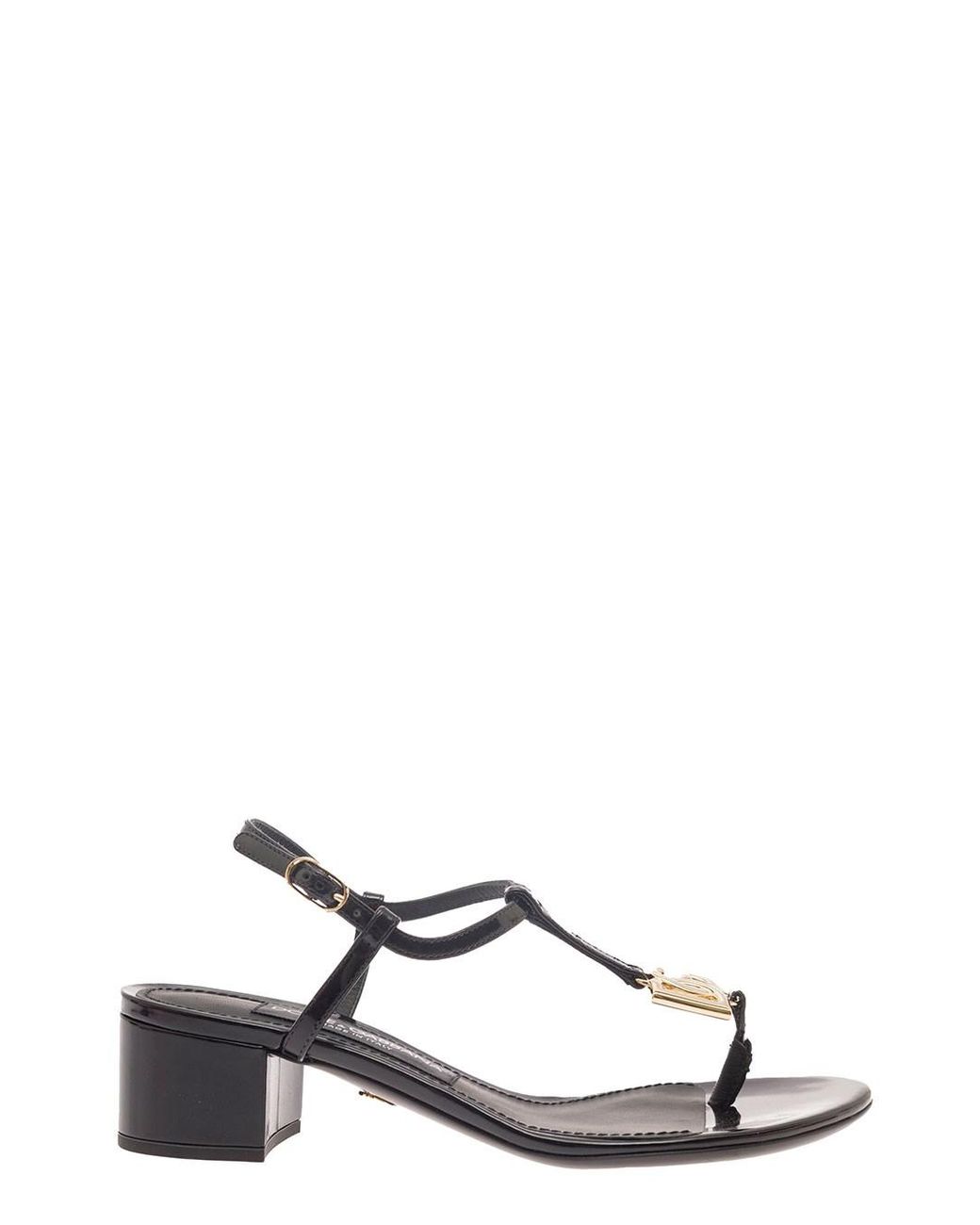 Dolce And Gabbana Sandals With Dg Logo And Low Block Heel In Patent