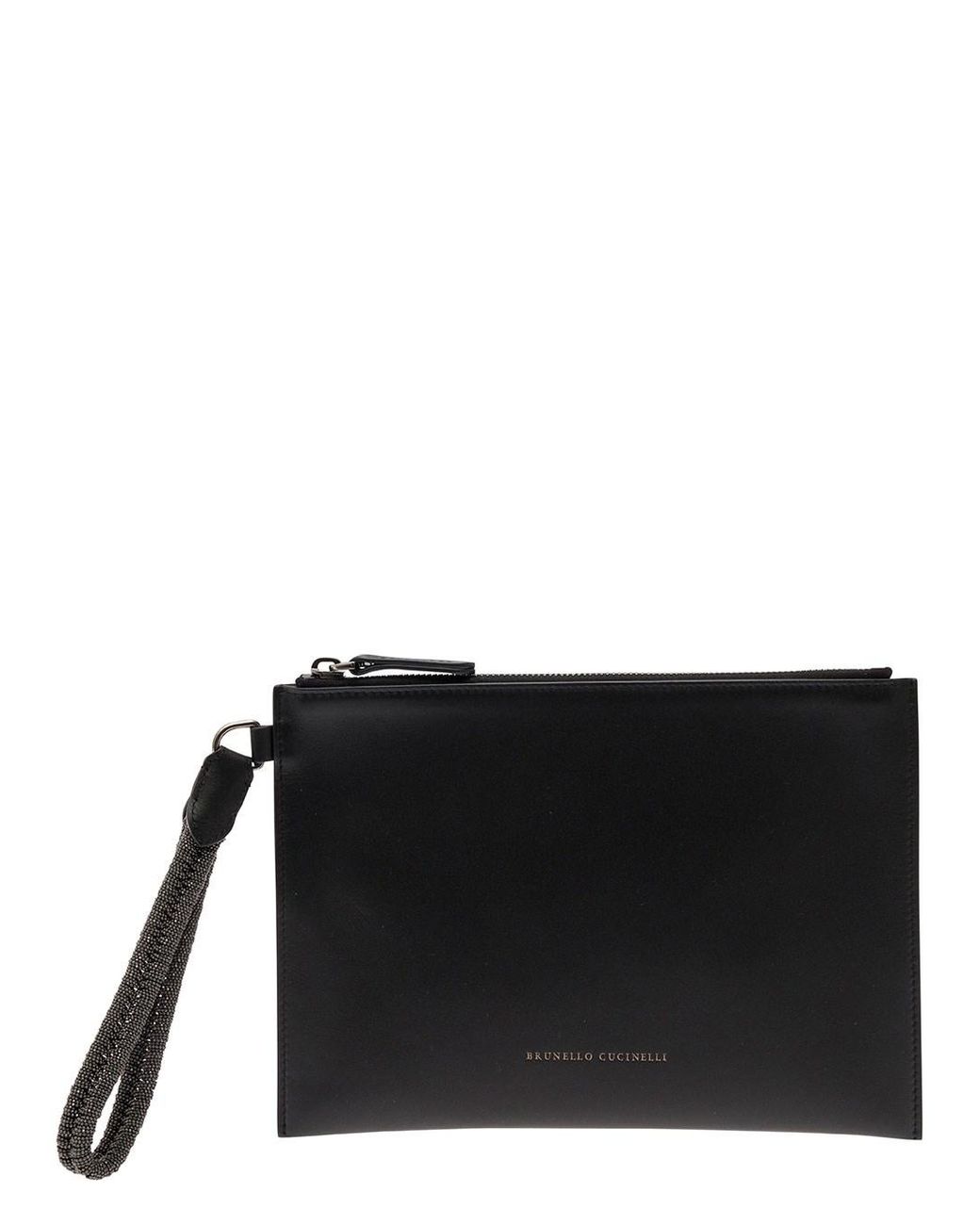 Brunello Cucinelli Clutch With Monile Wrist Strap in Black | Lyst
