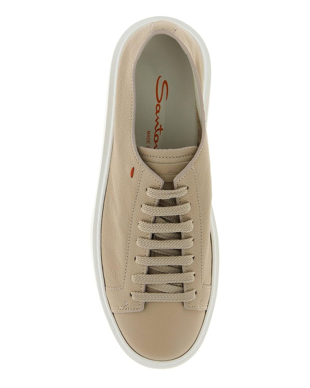 Santoni Beige Leather Clean Sneakers | Lyst UK