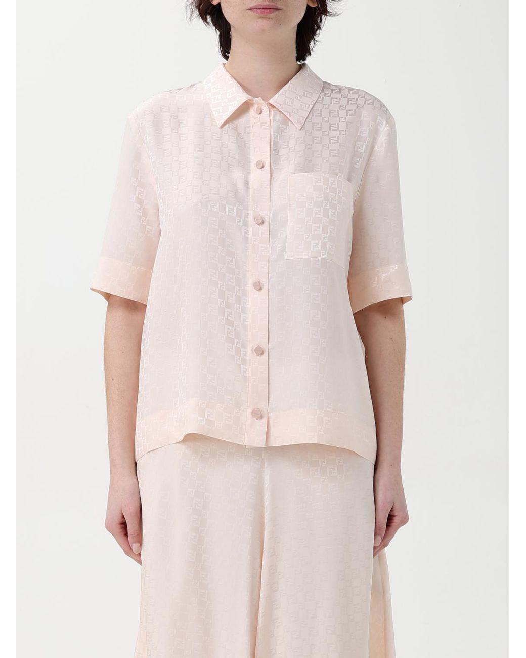 Fendi Silk Shirt Ff Logo Pattern in Natural | Lyst