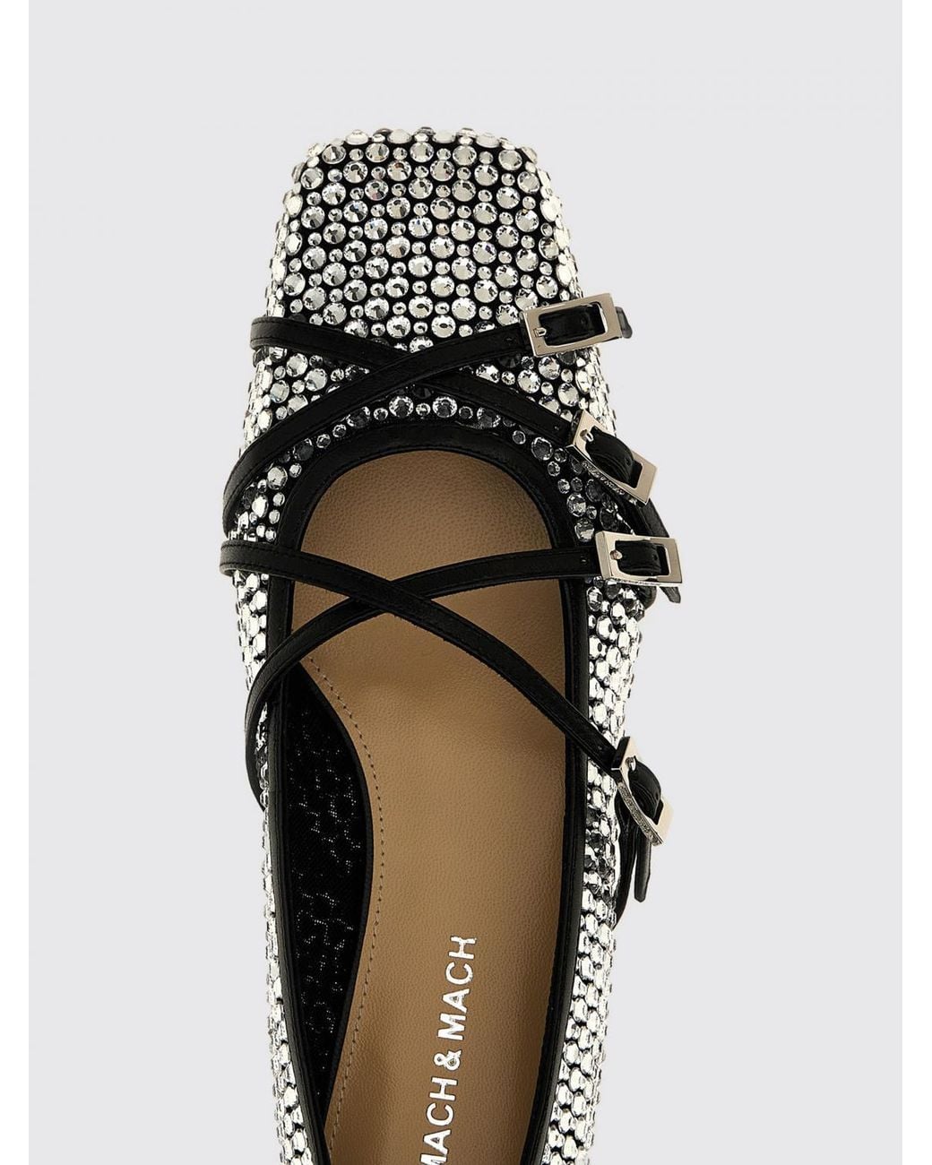 Mach & Mach Crystal Embellished Buckle Flats in White | Lyst UK