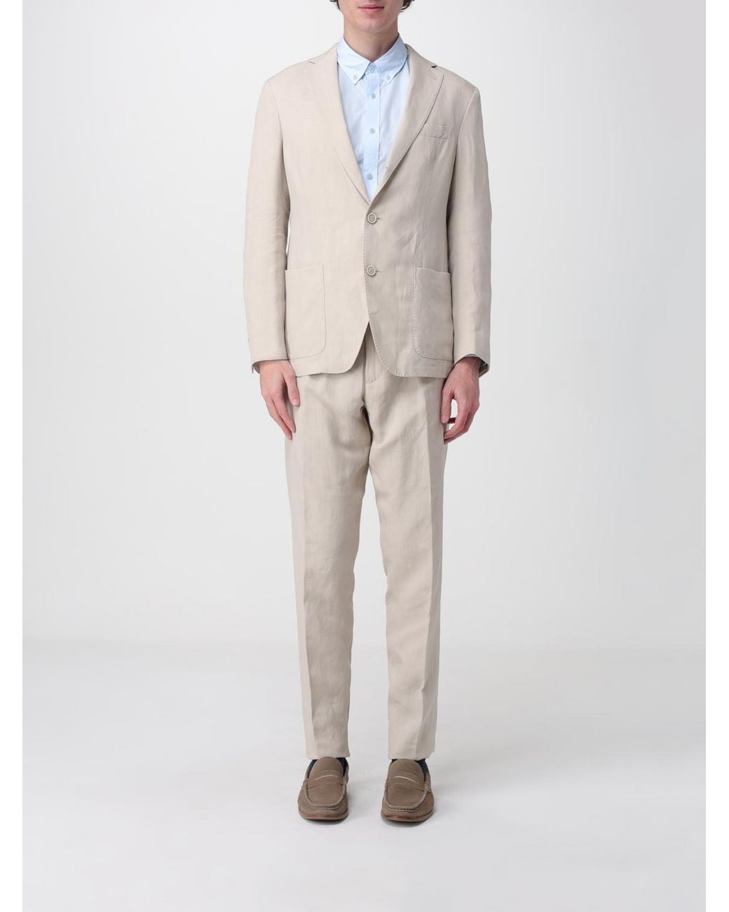 Eleventy Single-Breasted Linen Blend Suit in White for Men | Lyst