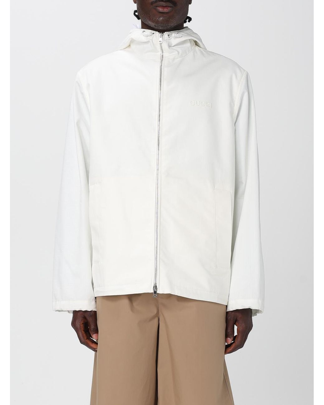 Gucci Zip Up Hooded Jacket in White for Men | Lyst UK